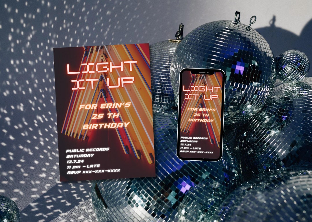 Editable Printable Light It up Birthday Party Invitation Template Night ...