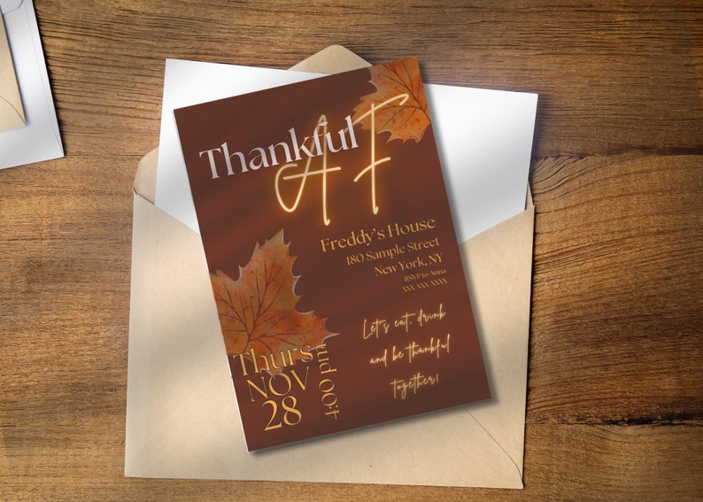 Editable Printable Thankful AF Thanksgiving Friendsgiving Dinner ...
