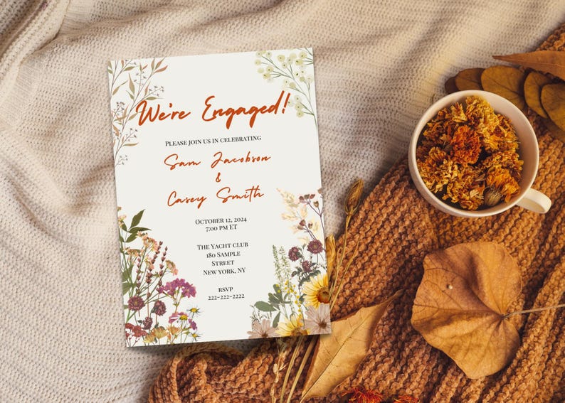 Editable Printable Rustic Floral Summer and Fall Engagement Party ...