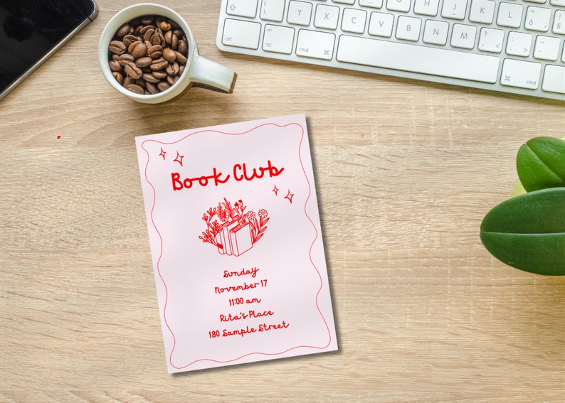 Editable Printable Book Club Meeting Party Invitation Digital Template ...