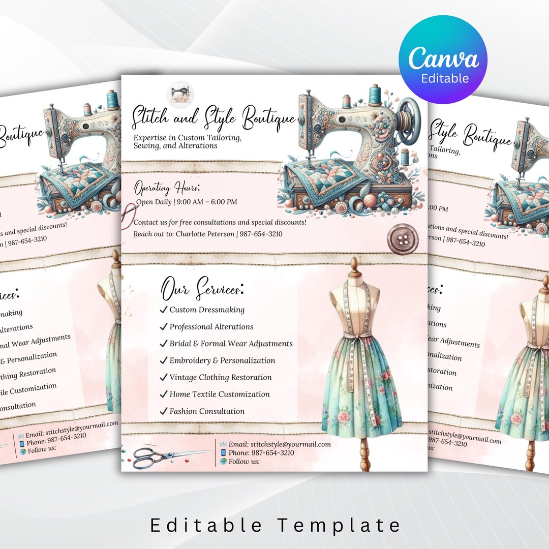 Sewing Business Flyer Template | Tailor, Seamstress, Crafter Business ...