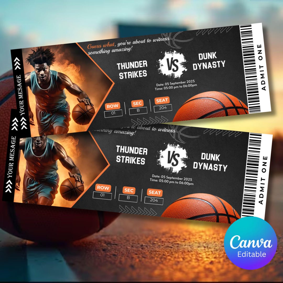 Editable Basketball Ticket, Surprise Gift Basketball Tickets, Event ...