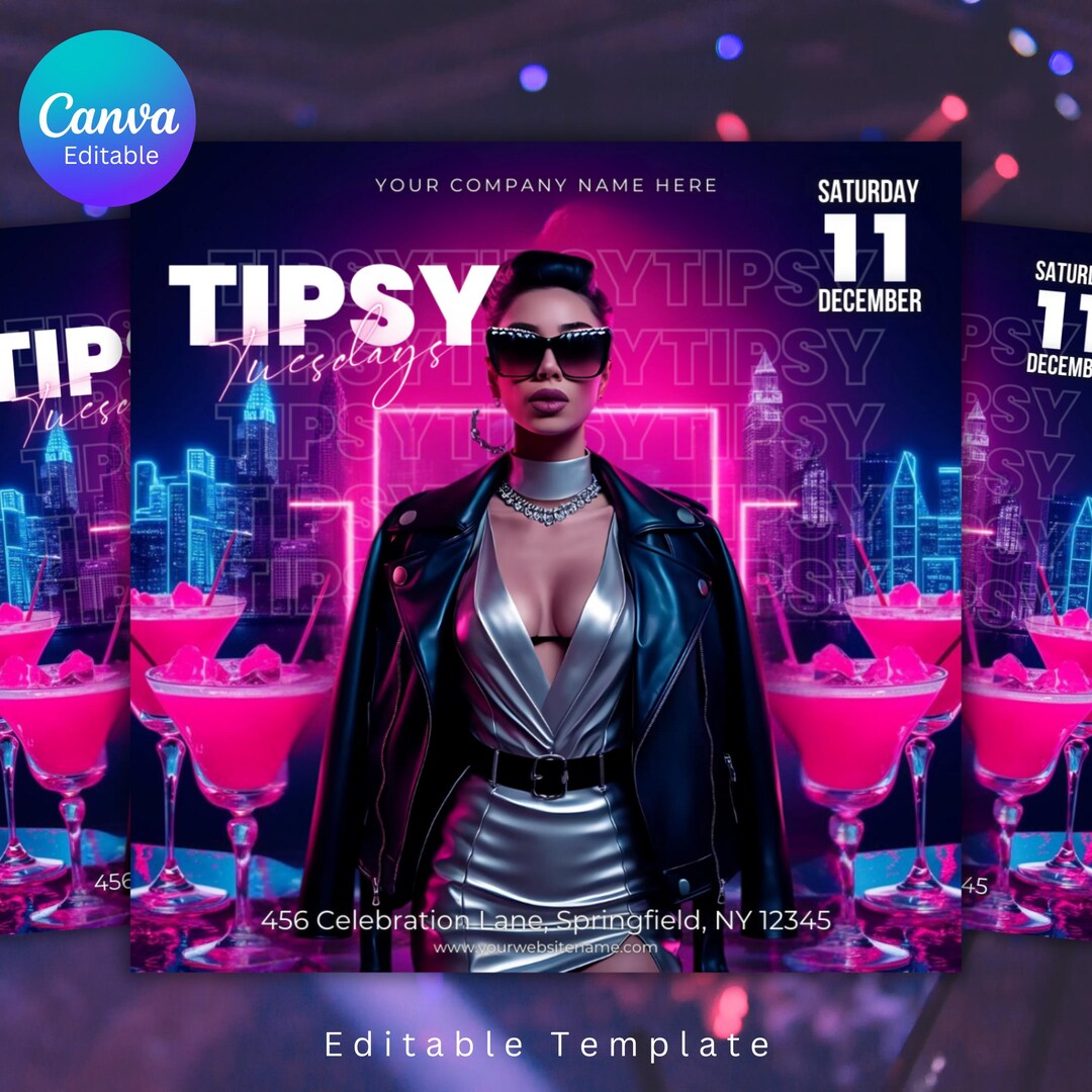 Tipsy Tuesdays Flyer Urban Party Flyer Canva Template Club Promotional ...