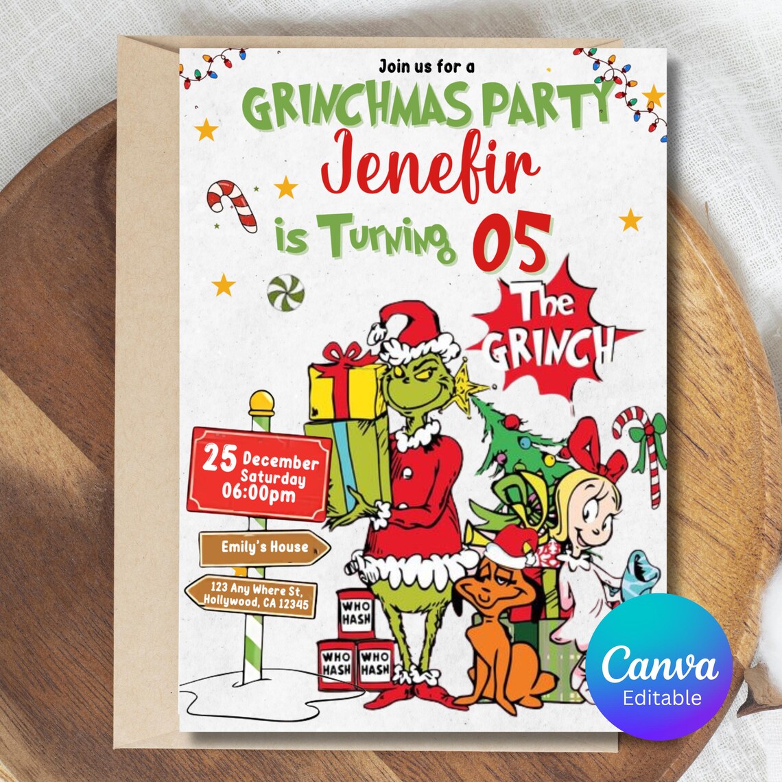 Merry Grinchmas Party Invitation, Editable Winter Invite, Printable ...
