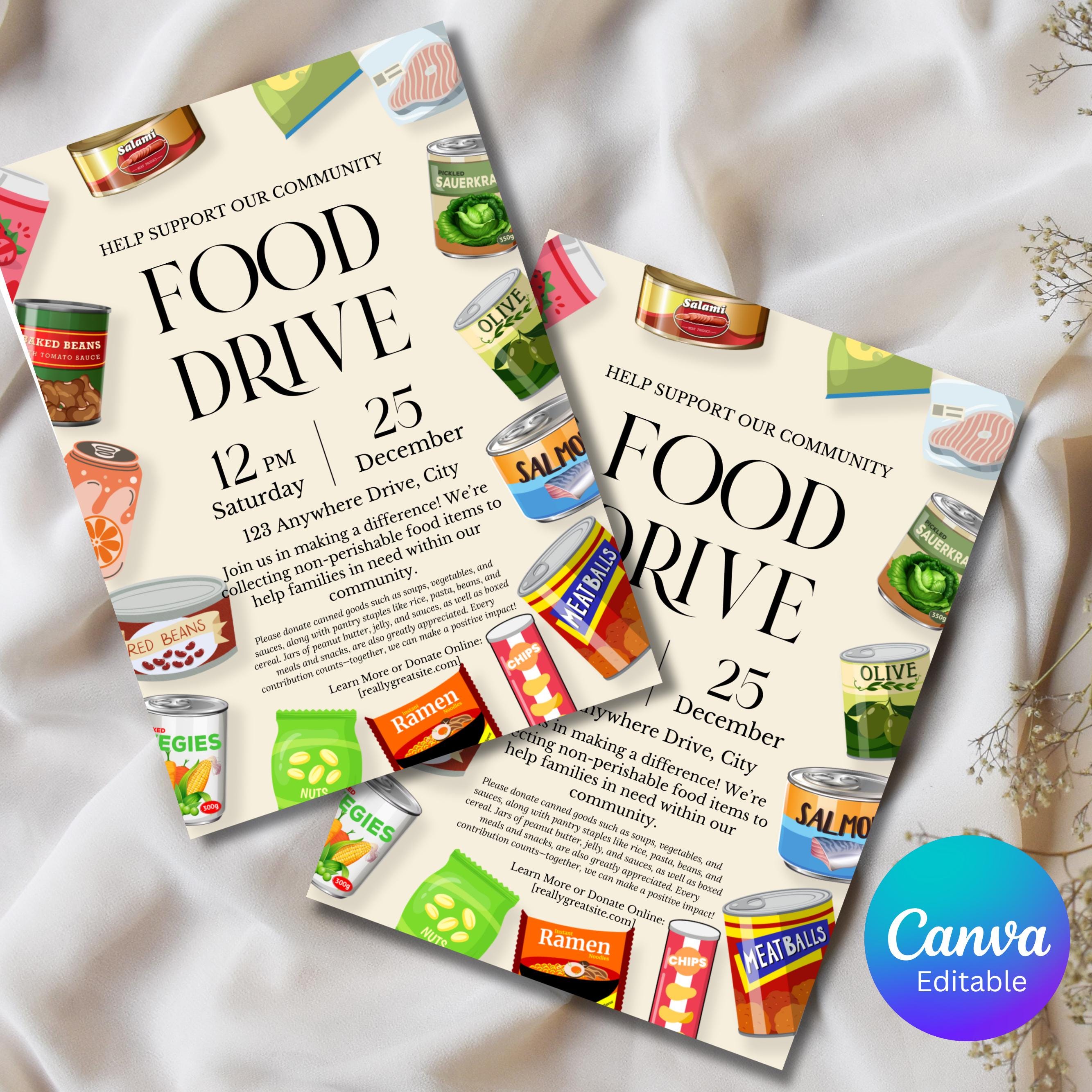 Community FOOD DRIVE FLYER Digital Download Template, Edit in Canva - Etsy