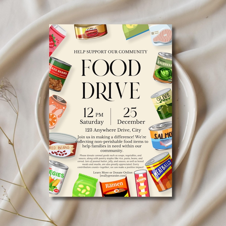Community FOOD DRIVE FLYER Digital Download Template, Edit in Canva - Etsy