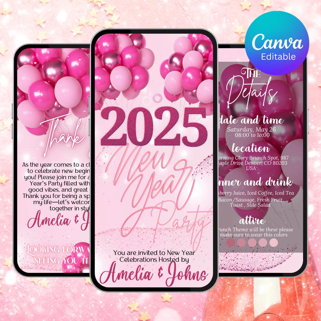 Editable New Year Invitation, 2025 New Year Invitation, NYE 2025 ...