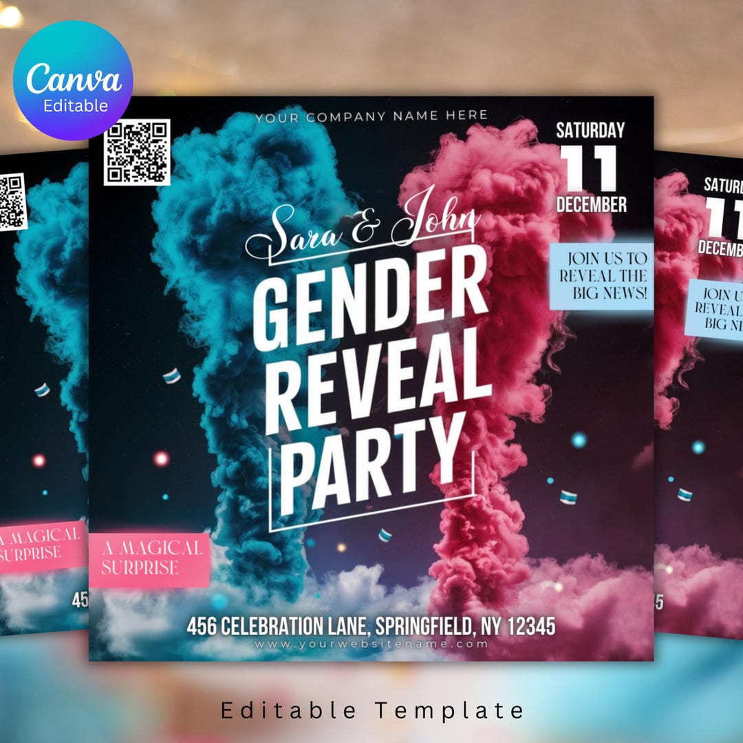 Gender Reveal Invitation Editable Canva Template Pink Vs Blue Gender ...