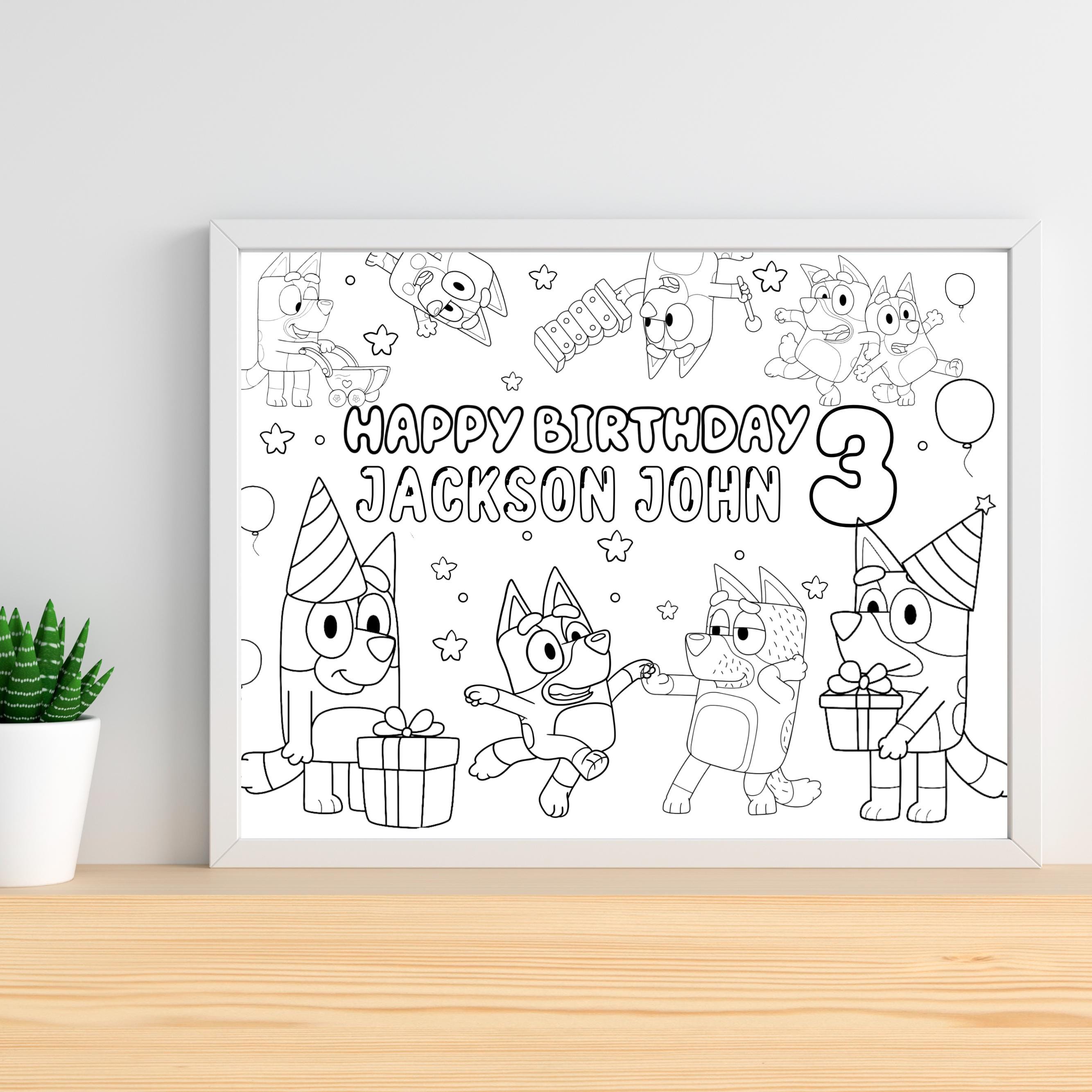 Customizable Blue Dog Birthday Coloring Sheet | Printable Gift ...