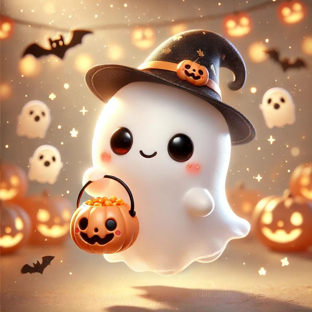 Adorable Halloween Ghost Digital Print Cute Ghost With Witch Hat ...