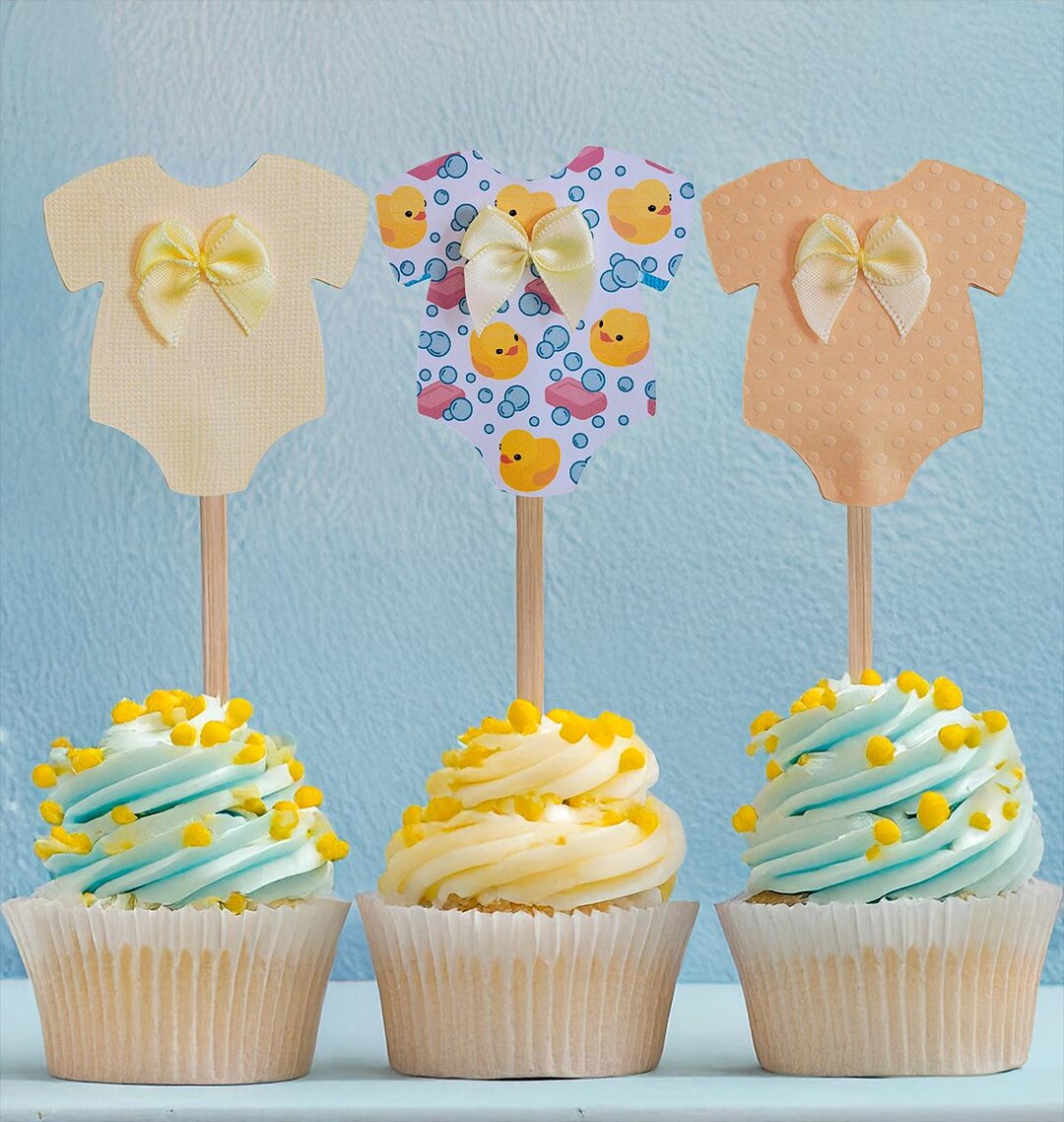 Baby Shower Cupcake Picks | Baby Onesie Cake Toppers | Double Sided ...