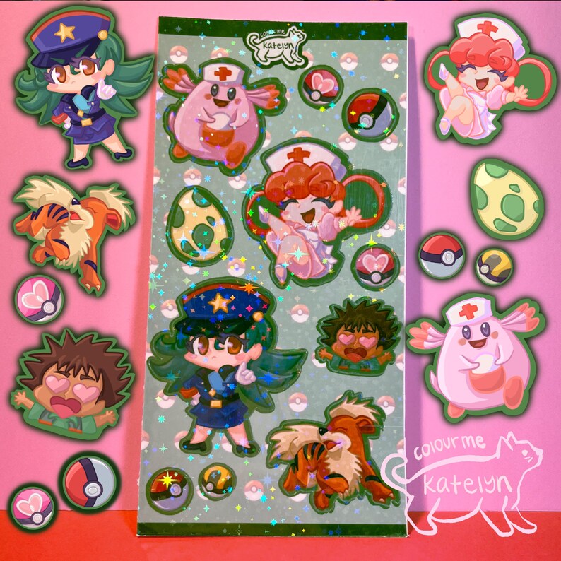 Nurse Joy & Officer Jenny Sticker Sheet Growlithe, Video Game Kawaii ...