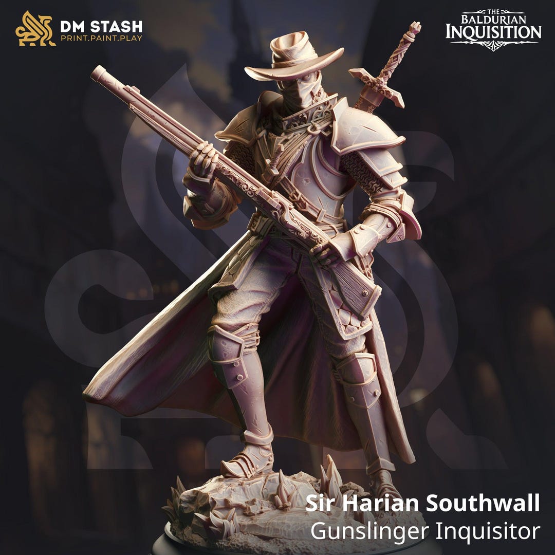 Human Gunslinger Sir Harian: 3D Printed Dnd Miniature, DM Stash Design ...