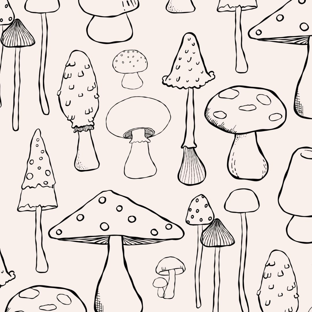 Mushroom Pattern Tile: Hand-drawn Outline Shrooms, Seamless Vector ...