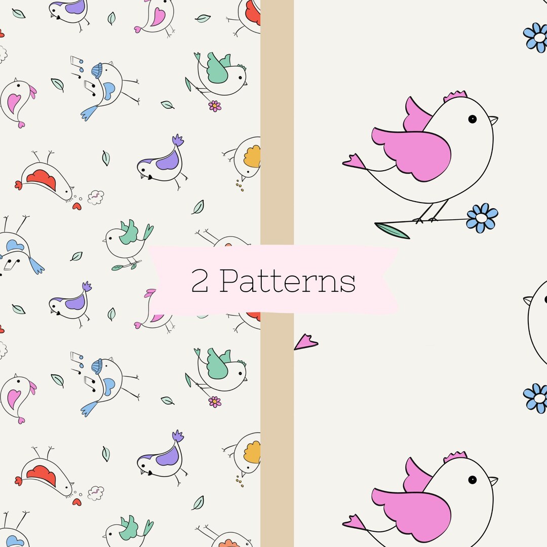 Hand Drawn Birds Seamless Repeat Pattern, Cute, Fun, Print for Bird ...