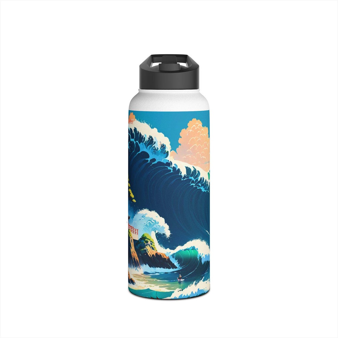 Japanese Sea Theme Stainless Steel Water Bottle Original Design, Ocean ...