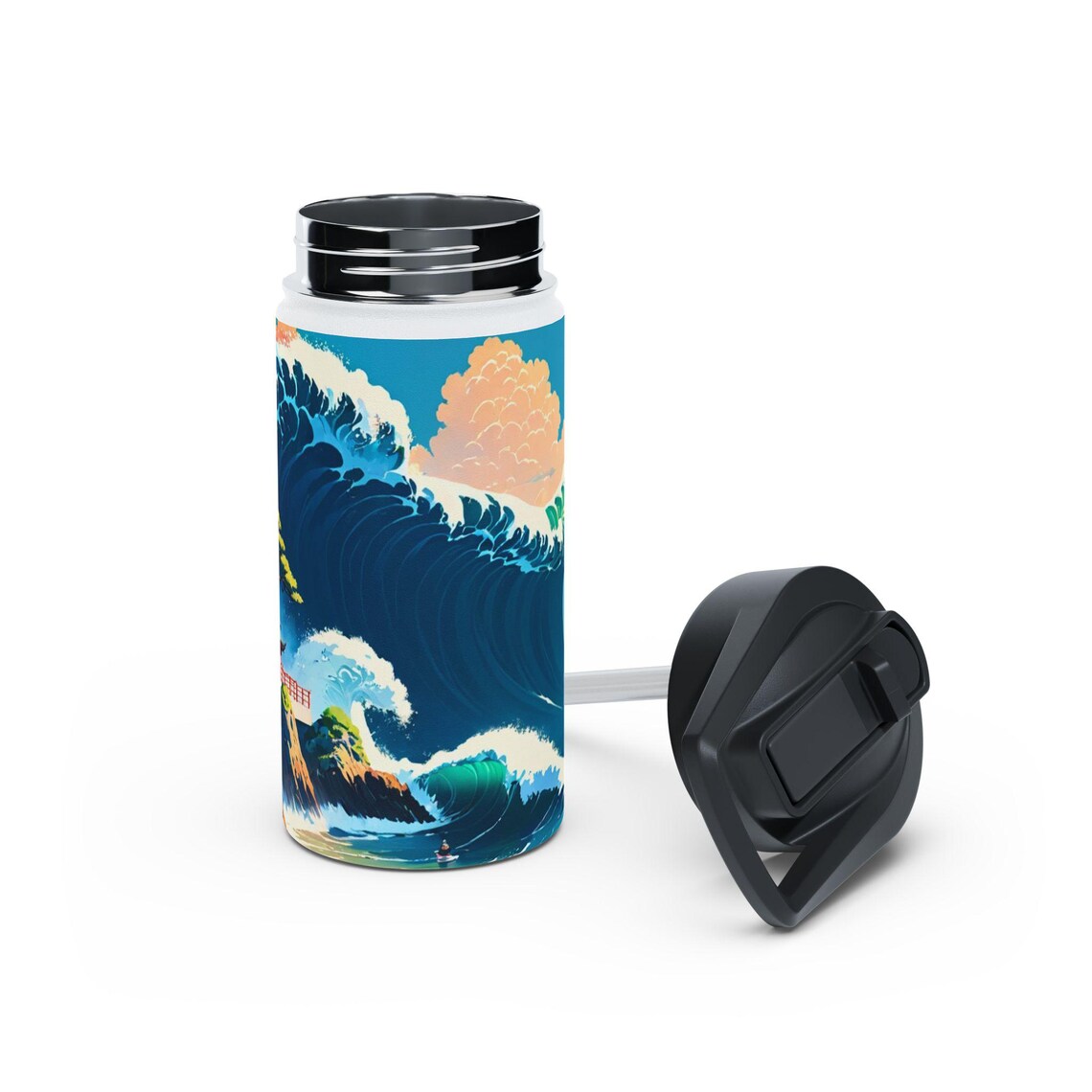 Japanese Sea Theme Stainless Steel Water Bottle Original Design, Ocean ...