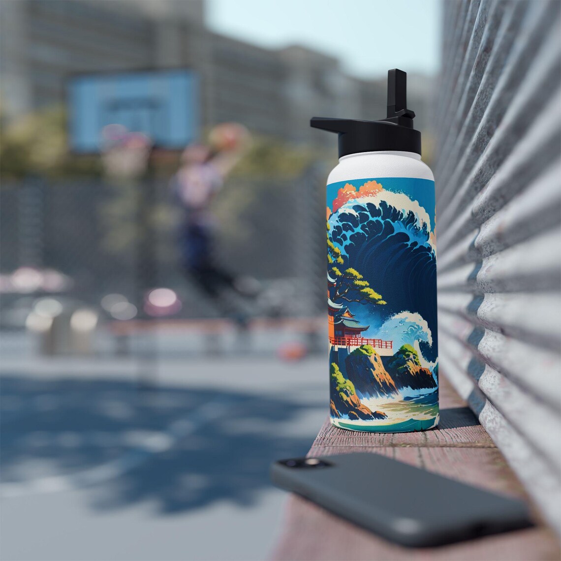 Japanese Sea Theme Stainless Steel Water Bottle Original Design, Ocean ...