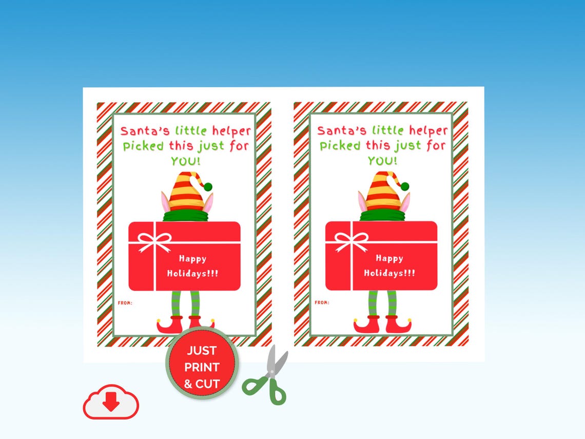 Elf Christmas Gift Card Holder | Printable Holiday Gift (instant ...