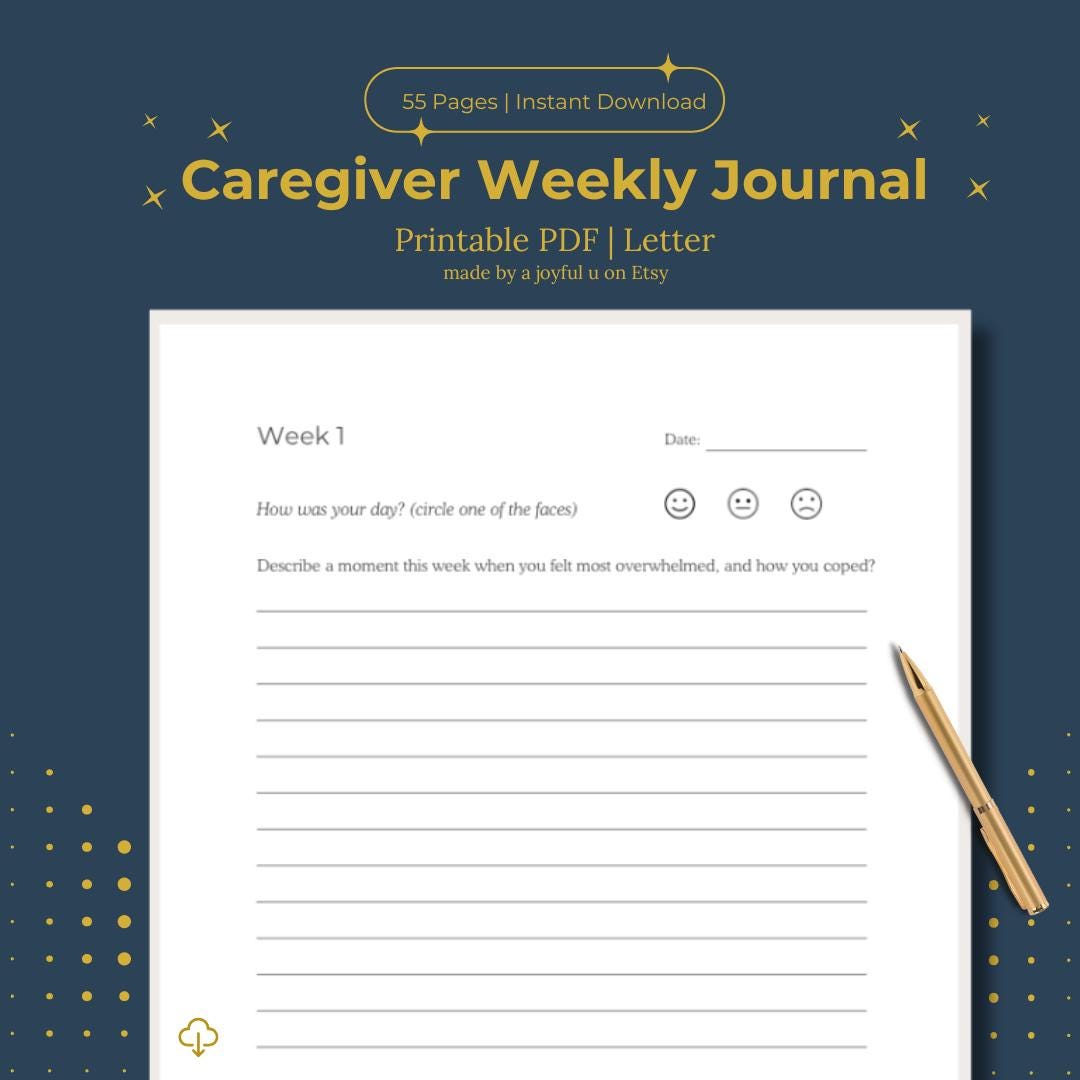 Caregiver Weekly Journal: Self-care & Reflection Prompts (printable PDF ...