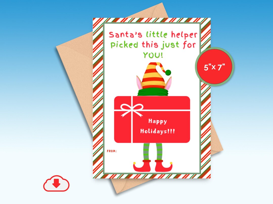 Elf Christmas Gift Card Holder | Printable Holiday Gift (instant ...