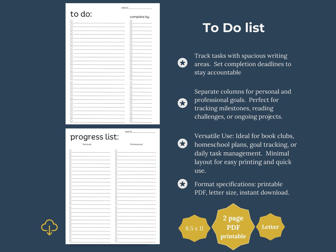 Printable To-do List: Task Tracker & Progress List (PDF Download) - Etsy