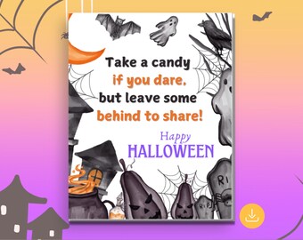 Halloween Candy Sign, Please Take One, Please Take a Treat Sign ...