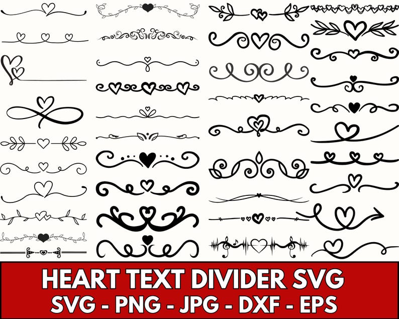 Heart Text Dividers SVG | Wedding Text Dividers SVG | Heart Border Svg ...