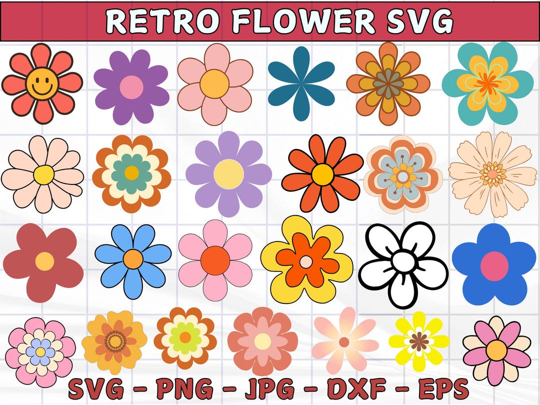 Retro Flowers Svg, Flower Clipart, Daisy Flower Cut File,boho Flower ...