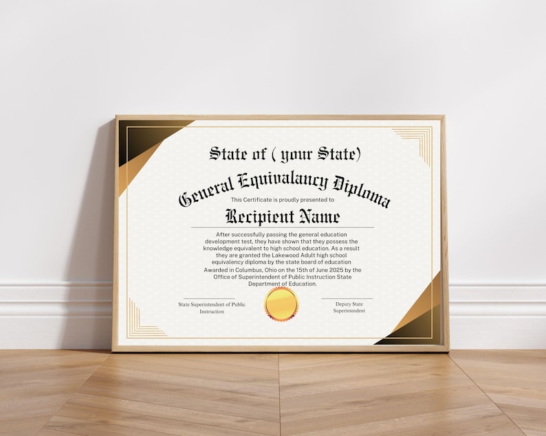 Printable GED Diploma Template, High School Diploma, School Equivalency ...