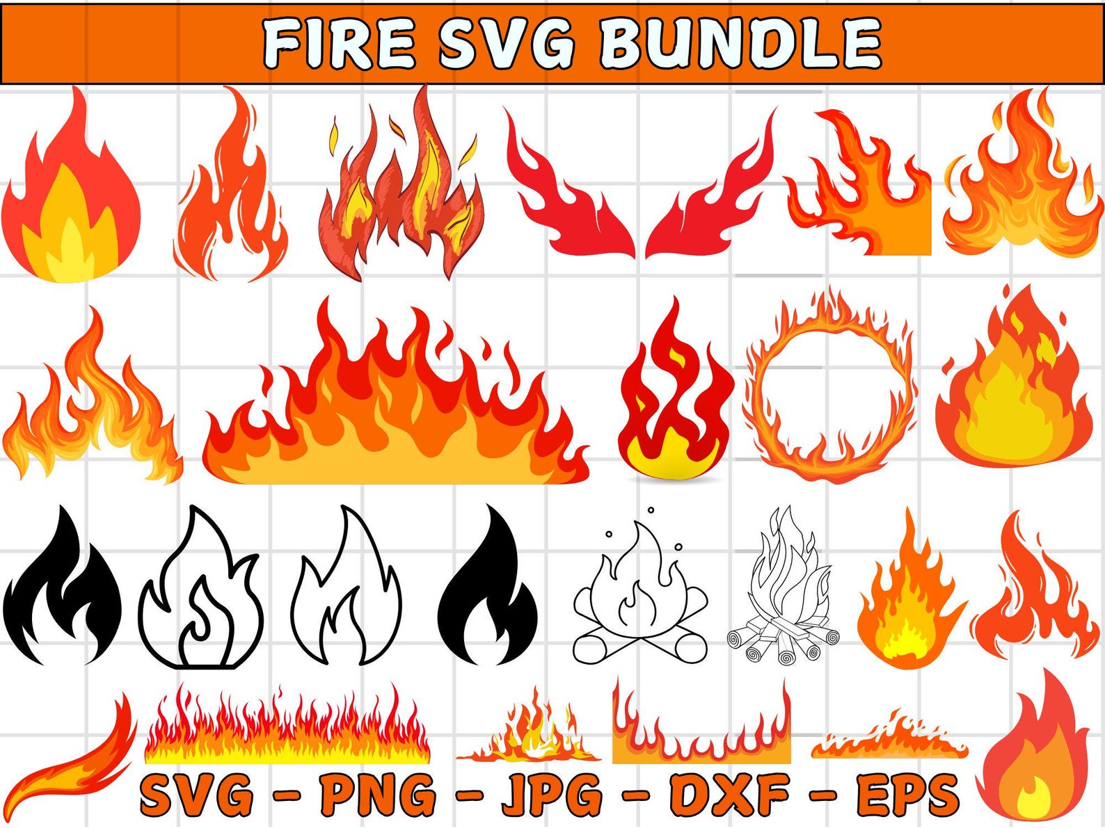 Fire SVG Bundle, Fire Clipart, Fire Svg Files, Fire Flames Svg, Flames ...