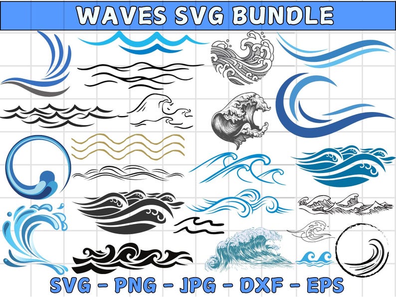 Wave Svg Bundle, Water Waves Svg, Ocean Waves Svg, Drop Svg, Tidal ...
