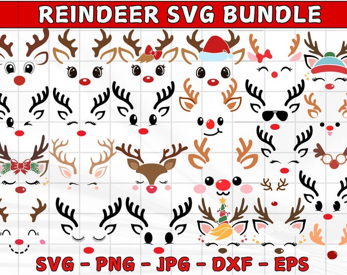 Caras de reno de Navidad SVG PNG paquete, niña reno SVG, niño reno svg ...