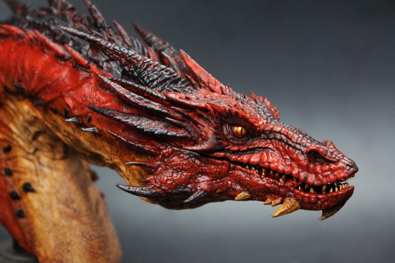 Smaug Red Dragon Statue – Handcrafted Fantasy Figurine – Collectible ...