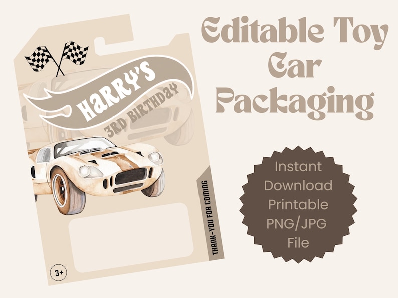 Editable Toy Car Packaging: Custom Hot Wheel Party Favor (digital ...