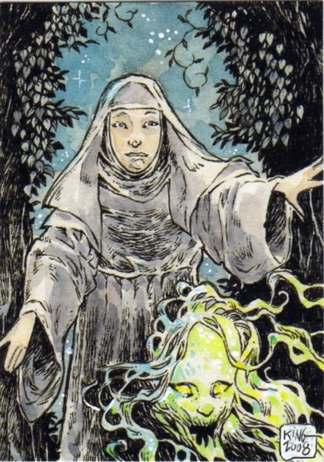 Will-o'-the-wisp ACEO Lady Ghosts Spooky Scary Illustration Drawing ...