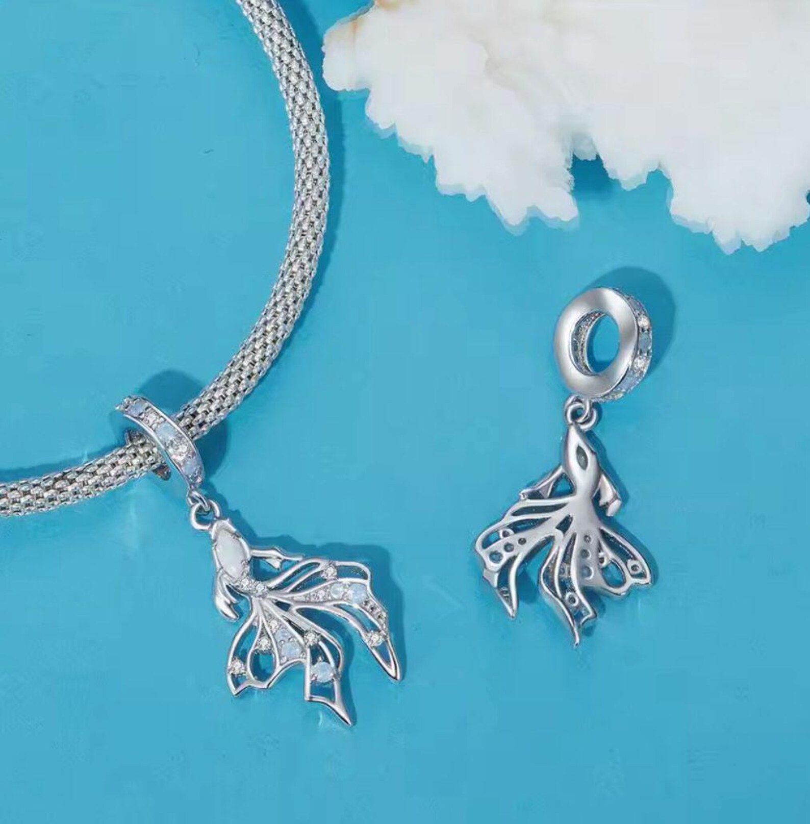 Opal Betta Fish Dangle Charm, Fits European Style Bracelet, Ocean Charm ...