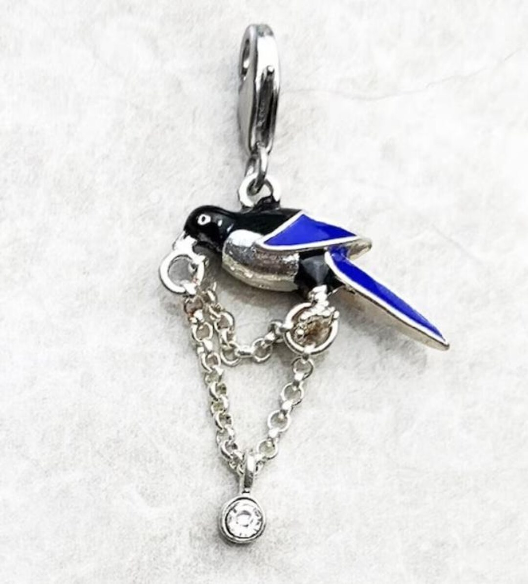 Colorful Magpie Bird Charm, Lobster Claw or Ring Charm, Genuine ...