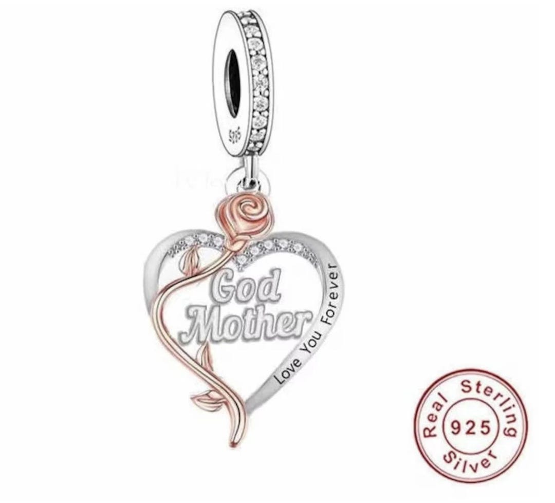Godmother Heart Charm, I Love You Forever Heart Charm, 100% Sterling ...
