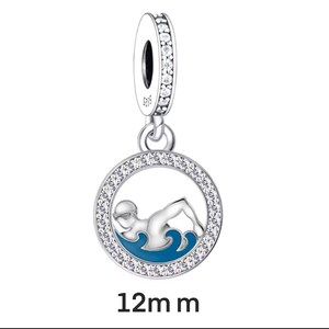 Swimming Charm , Swimmer Dangle Charm, Genuine 925 Sterling Silver ...