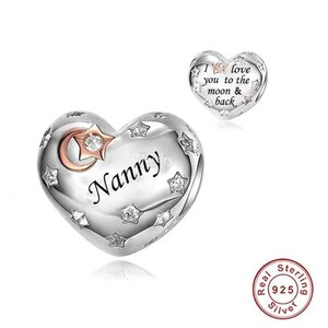Nanny Heart Charm I Love You to the Moon Back Heart 925 Silver Charm European Style Bracelet Necklace Charm Etsy