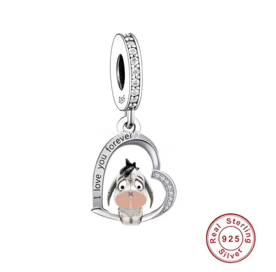 Eeyore Dangle Charm , Genuine Sterling Silver & CZ, Charm for Bracelet ...