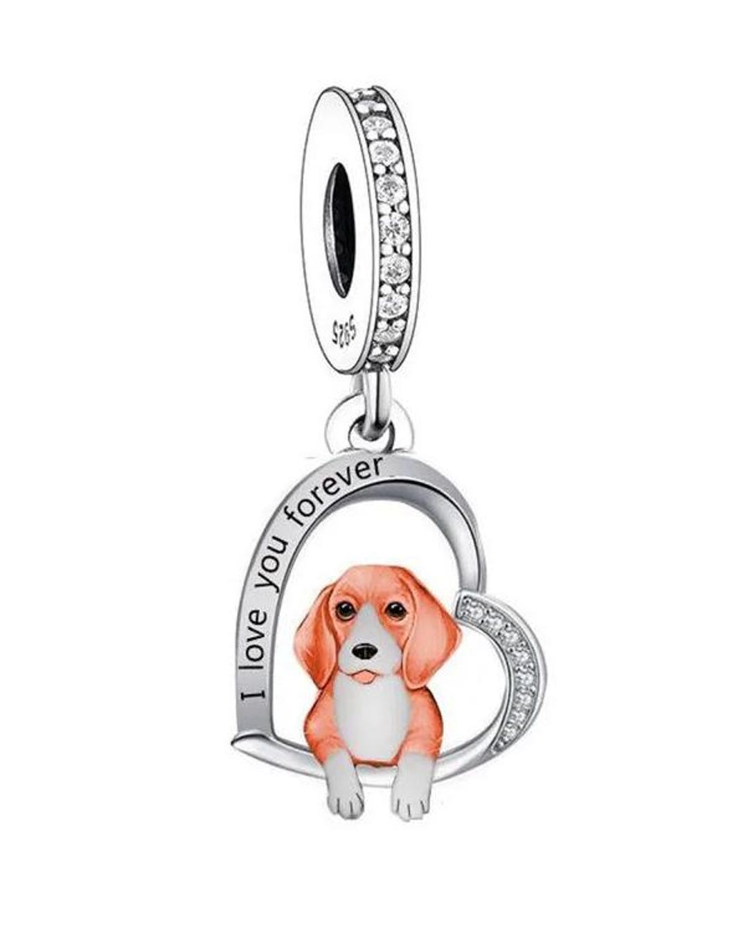 Beagle Pendant Dangle Charm , Genuine Sterling Silver & CZ, Charm for ...
