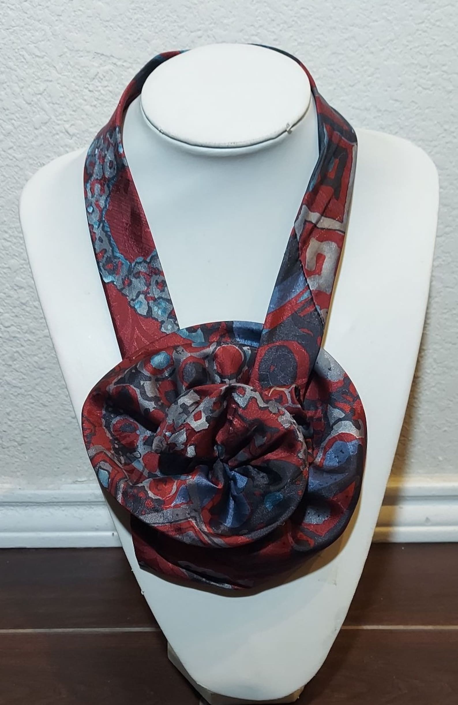 Black, Maroon and Blue Repurposed Neck Tie, Ladies Upcycled Tie, Neck ...