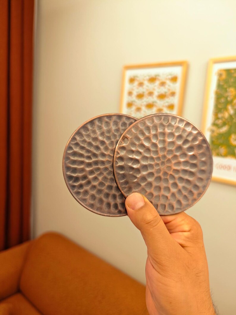 Hammered Copper Coaster Set of 6: Rustic Patina Drink Coasters - Etsy