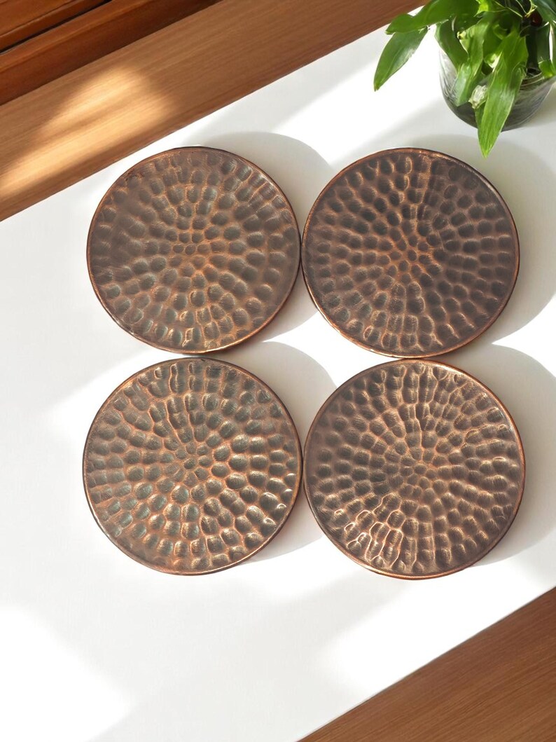 Hammered Copper Coaster Set of 6: Rustic Patina Drink Coasters - Etsy