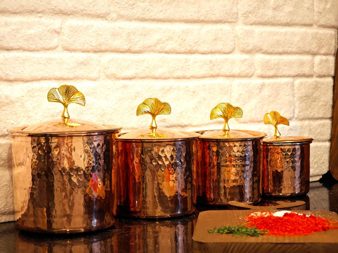 Handmade Copper Canister,copper Spice Lidded Jar Set of 4, Handmade ...