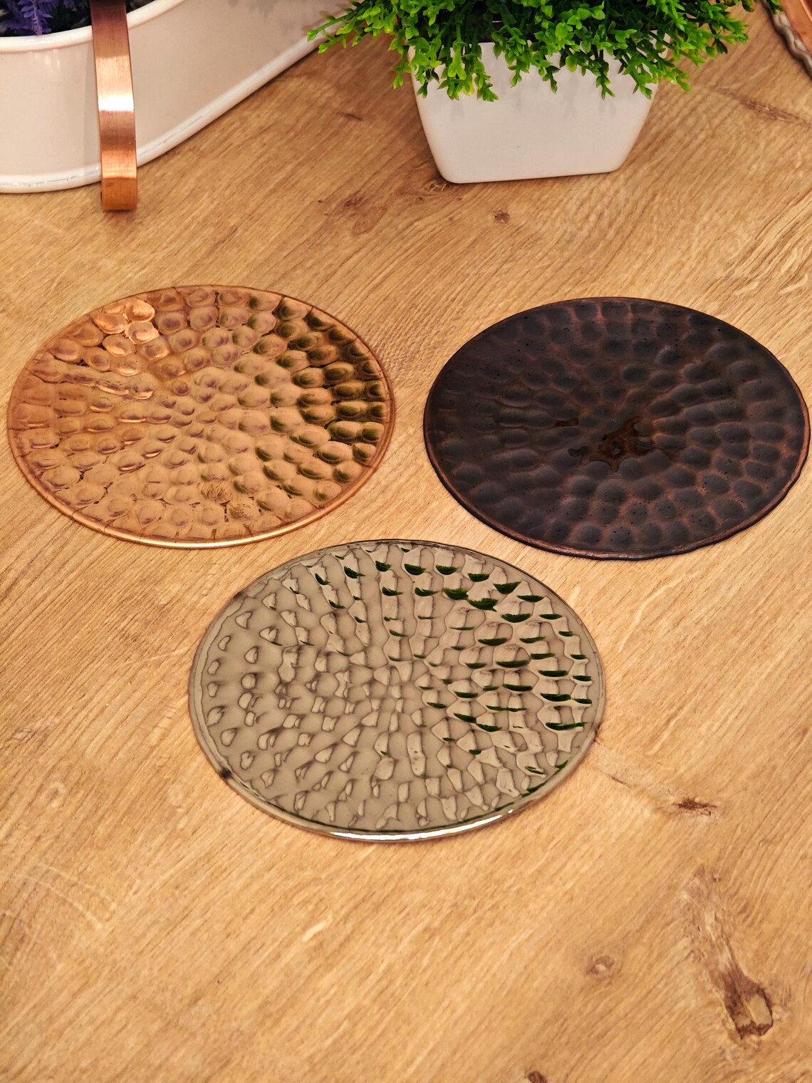 Hammered Copper Coaster Set of 6: Rustic Patina Drink Coasters - Etsy