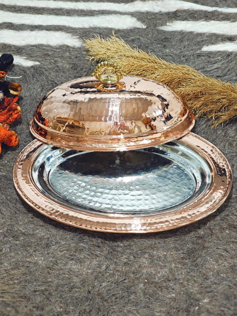 Handmade Copper Serving Plate With Lid,hammered Copper Oval Tray - Etsy