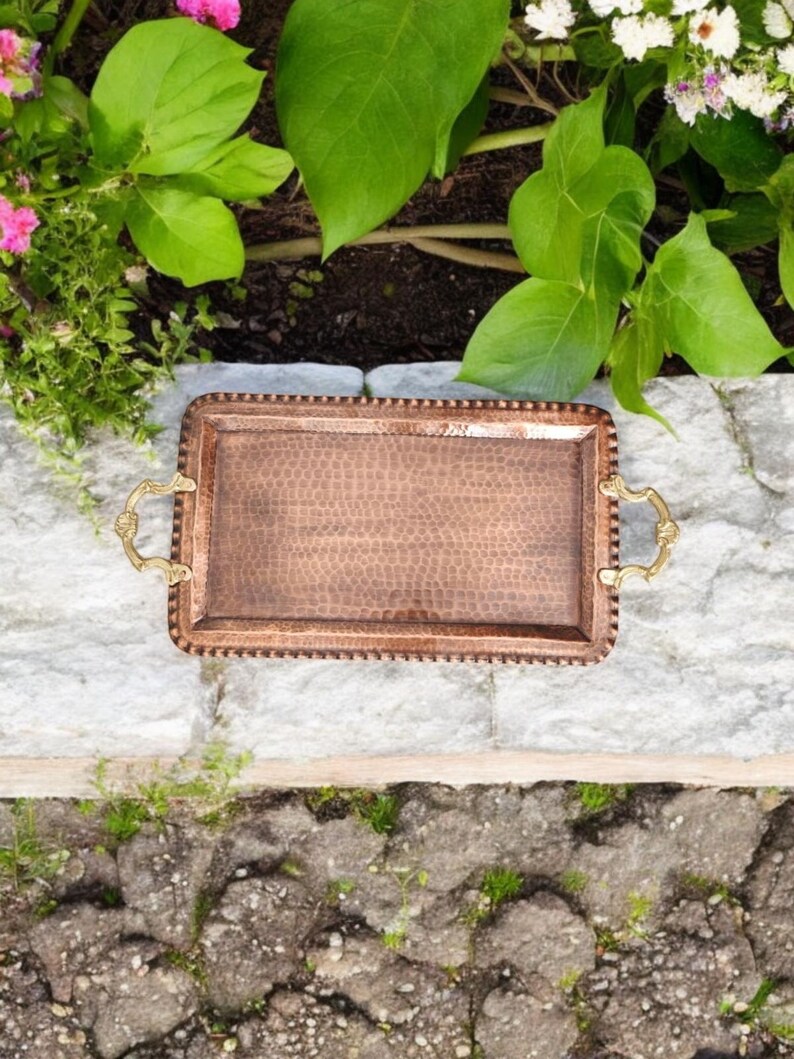 Extra Large Pure Copper Serving Tray, Handmade Copper Tray, Rectangle Tray, Copper Coffe&tea ...